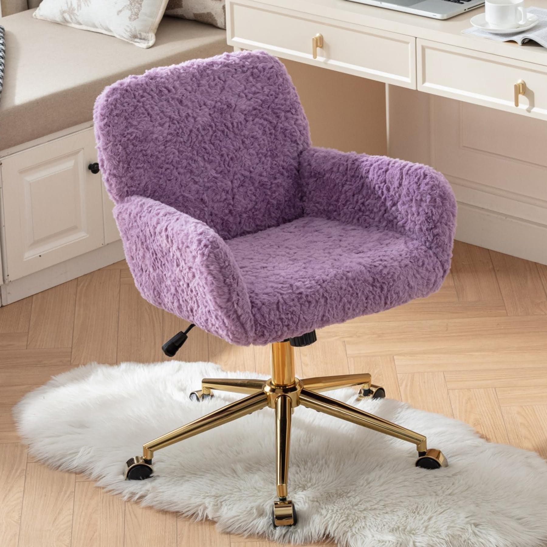 JESTOP Furry Cute Office Chair, Modern Swivel Desk Chair with Wheels ...
