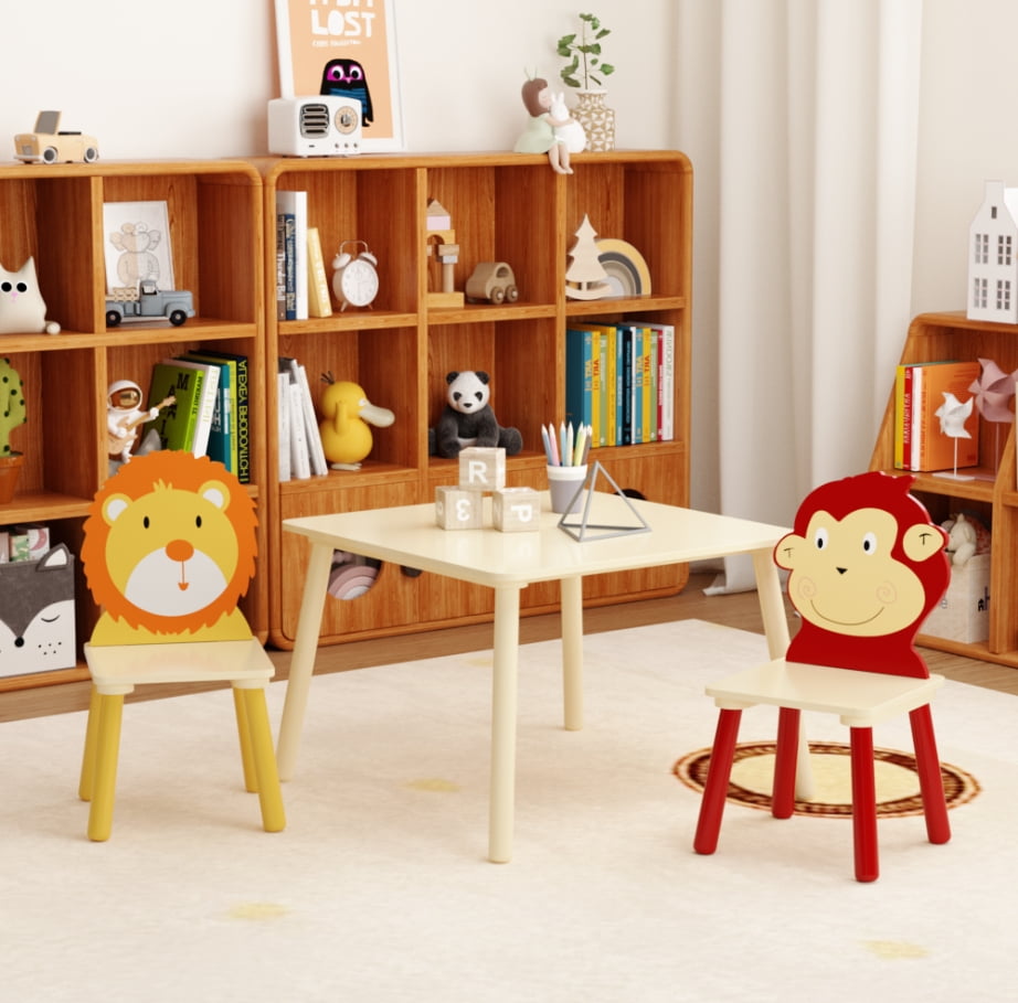 JESTOP Kids Table and Chair Set, Wooden Toddler Table Set with 2 Chairs ...