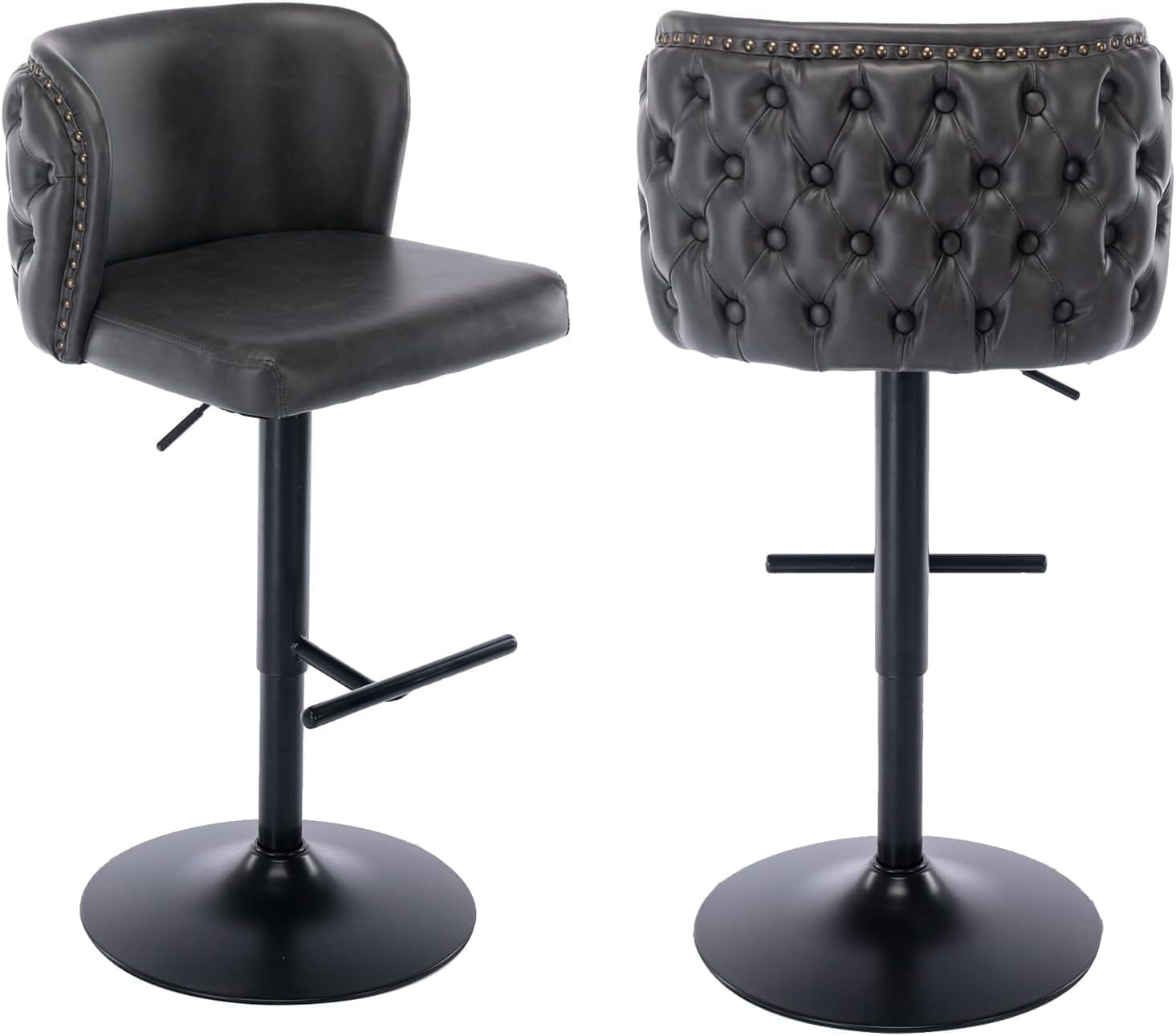 KISRAIS PU Leather Swivel Bar Stools Set of 2, Adjustable Height ...