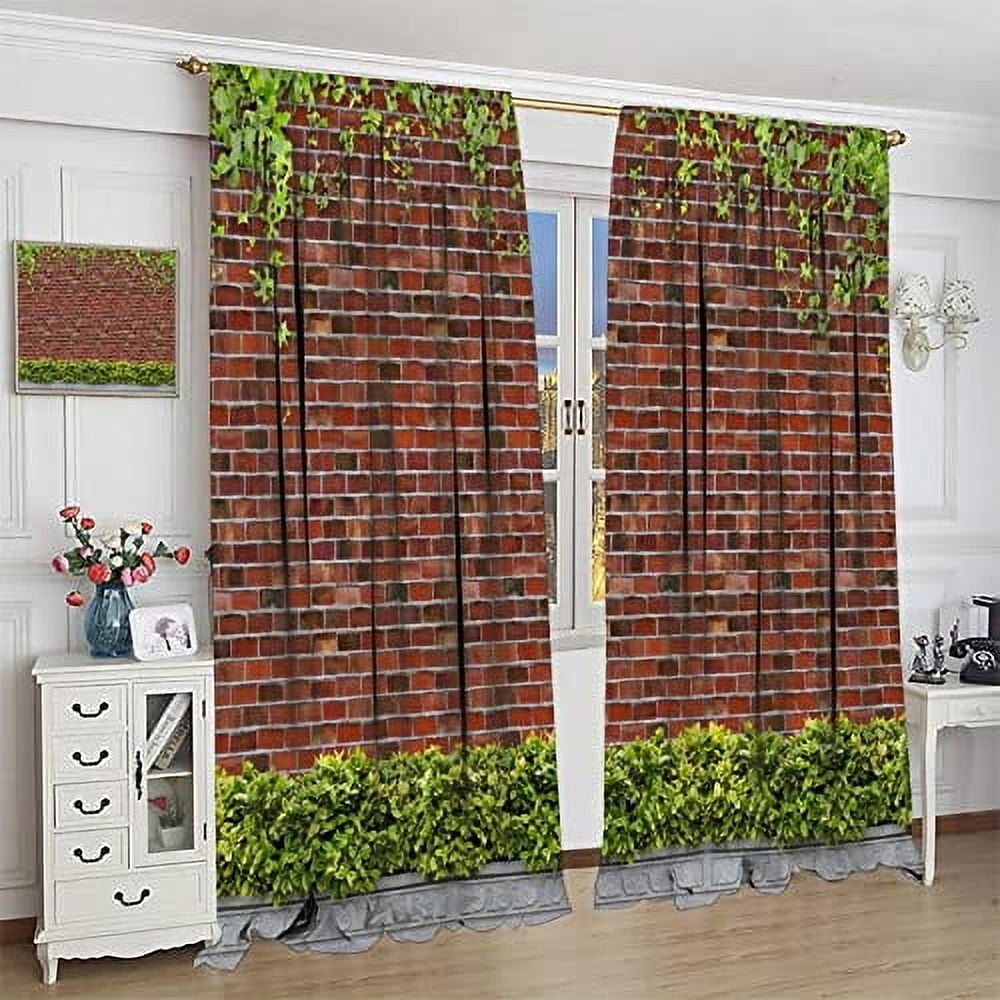 JESTRONRY Brick Wall Bathroom Curtains,Green Leaves Vine Plant Brick ...