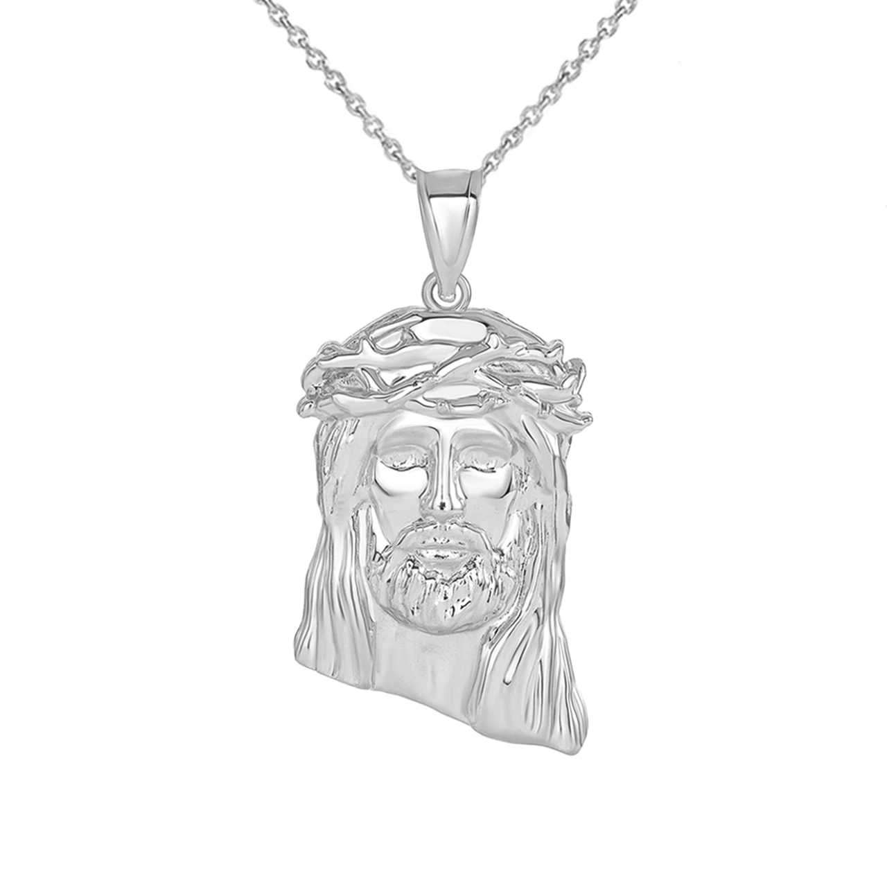 JESUS CHRIST HEAD SMALL PENDANT NECKLACE IN STERLING SILVER (1.20 IN ...