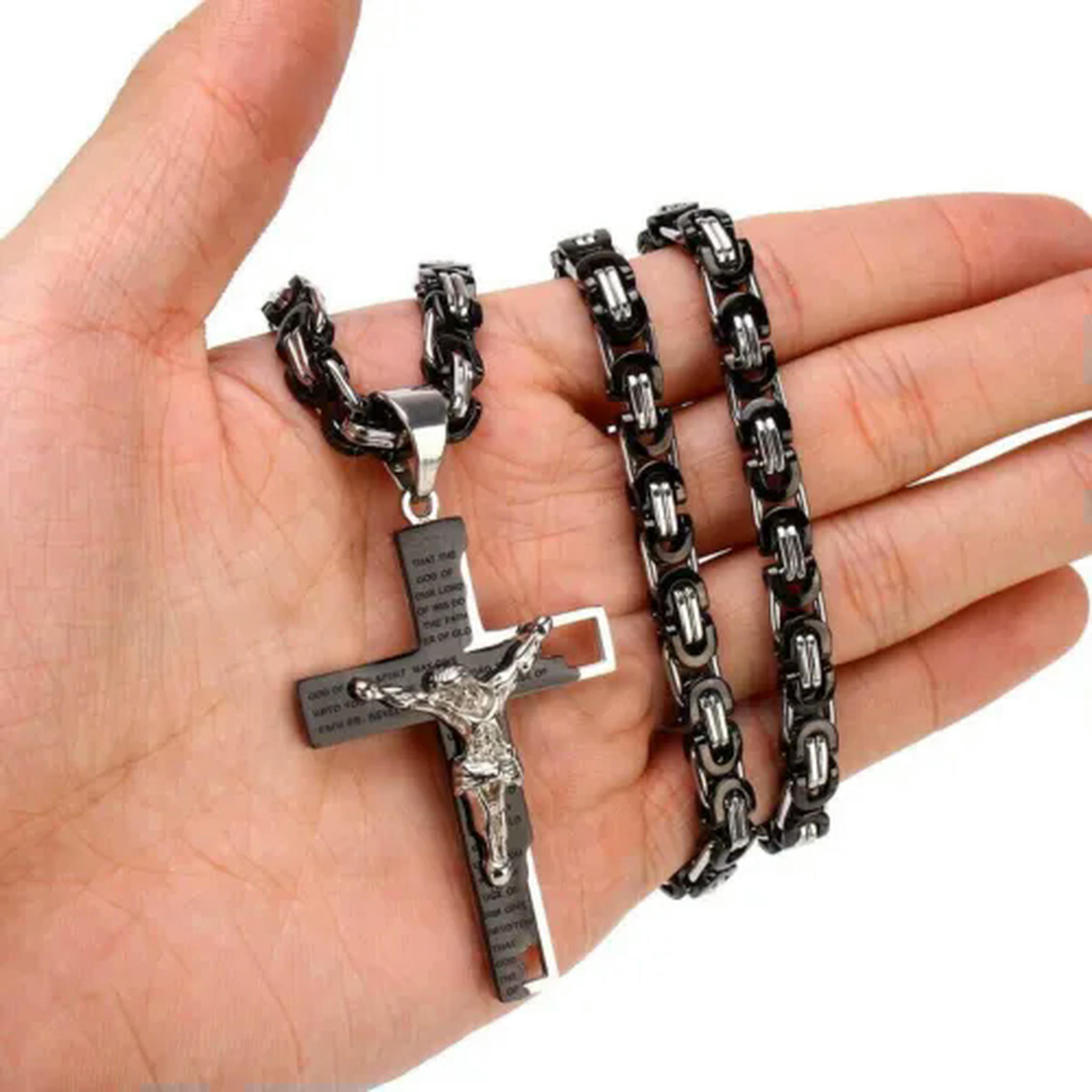 JESUS Cross Stainless Steel Christ Cross Necklace Mens Crucifix Metal ...