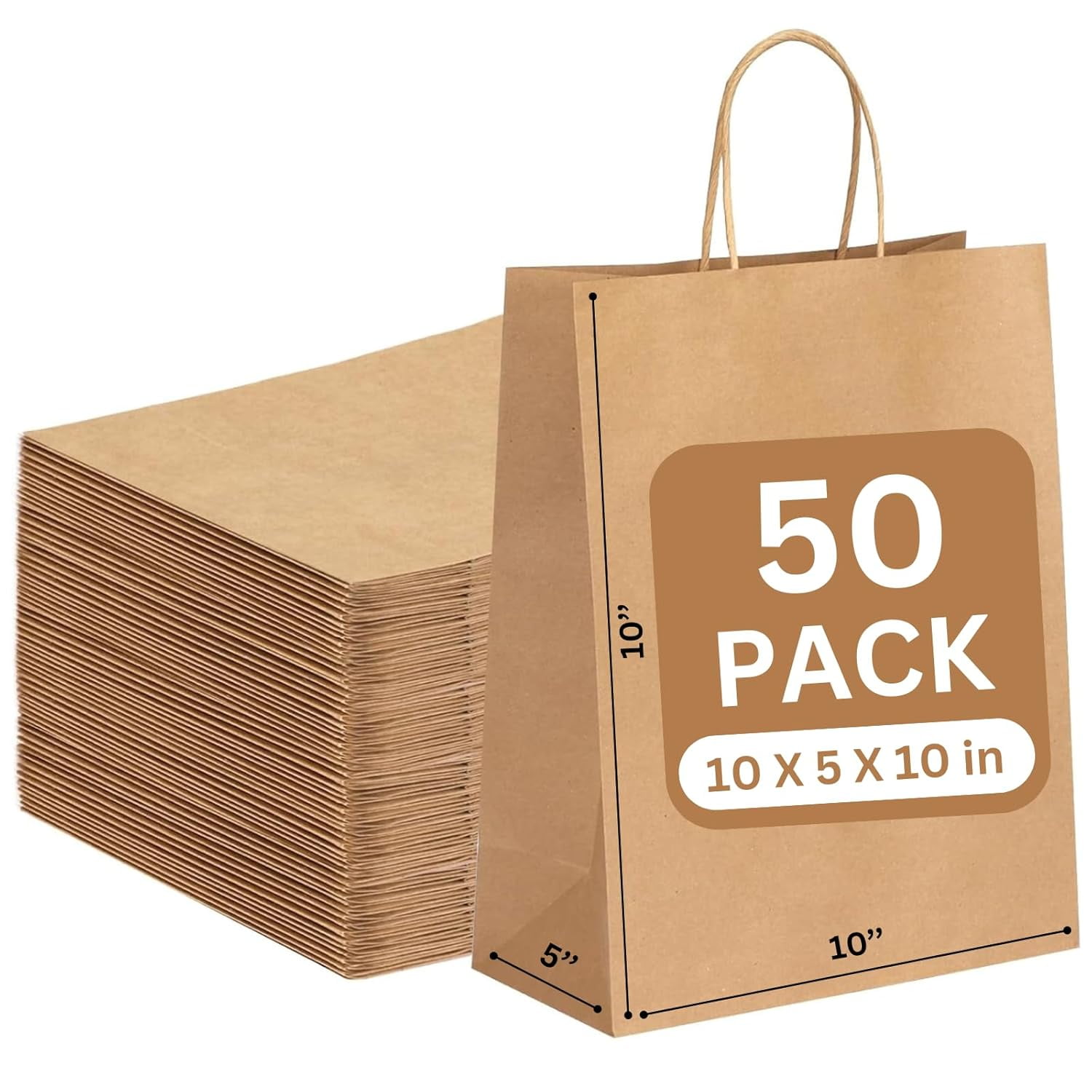 JET PAPER BAGS - 10”x5”x10” Inch [50 Pcs] Medium Brown Paper Bags with ...