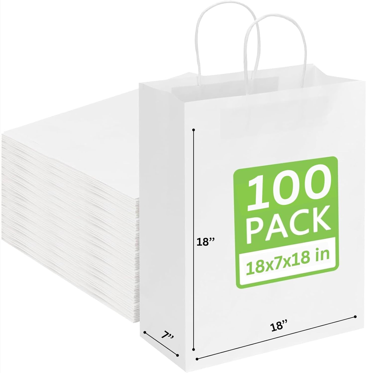 JET PAPER BAGS - Large White Paper Bags with Handles 18x7x18 Inch [100 ...