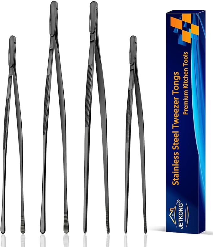 JETKONG 4 Pcs Kitchen Tweezers, 12'' and 10'' Stainless Steel Cooking ...