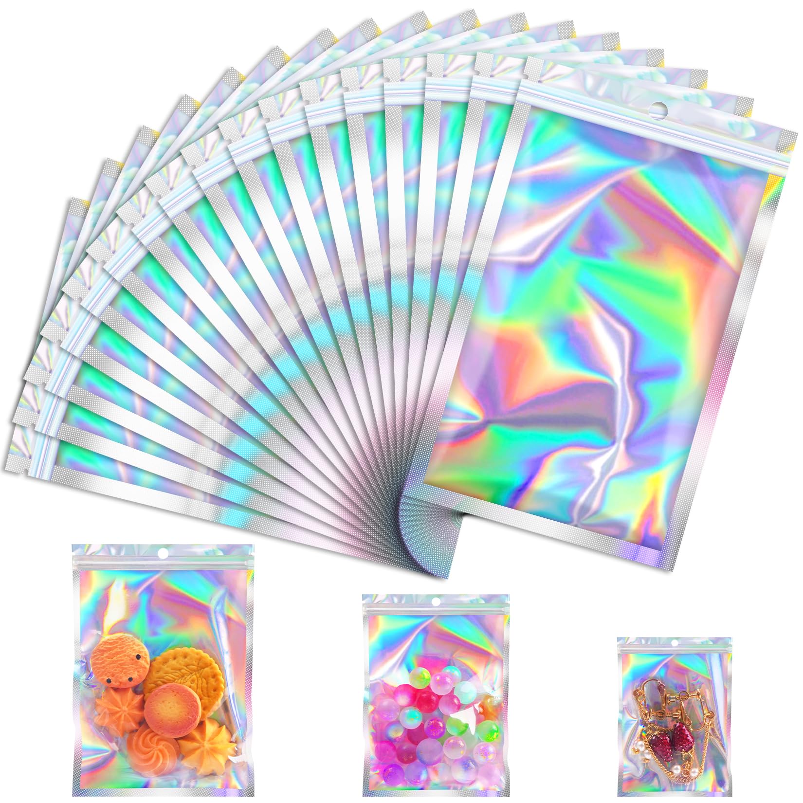 JETMORE 100 Pcs Holographic TSF6 Mylar Bags, Smell Proof & Bag for ...