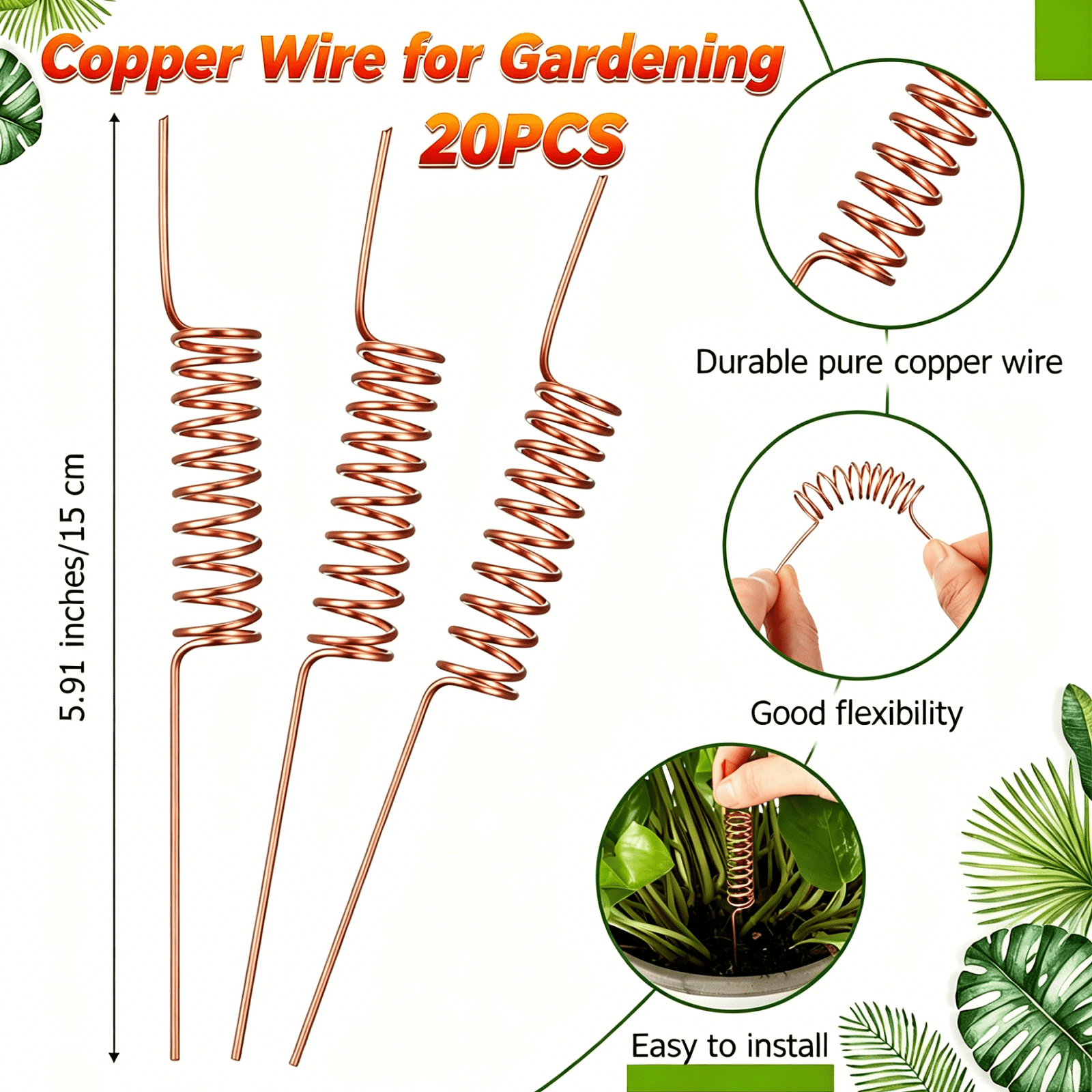 JETO 20 Pack Electroculture Copper Garden Stakes Copper Wire Antenna ...
