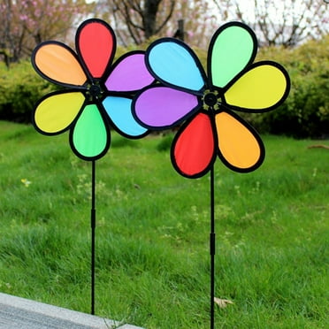 2Pcs Flower Wind Spinners Outdoor Colorful Windmill Lawn Rainbow ...