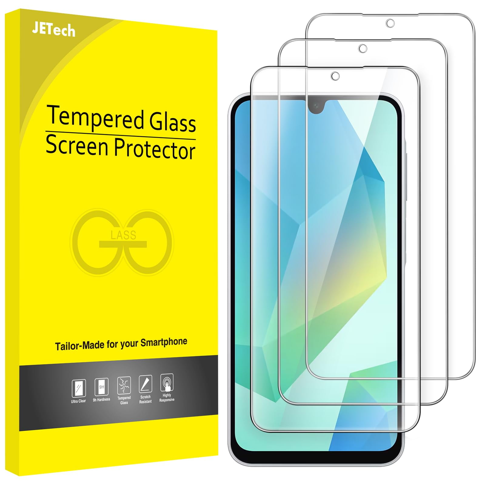 JETech Screen Protector for Samsung Galaxy A16 5G / 4G 6.7-Inch, 9H Tempered Glass Film, Anti ...