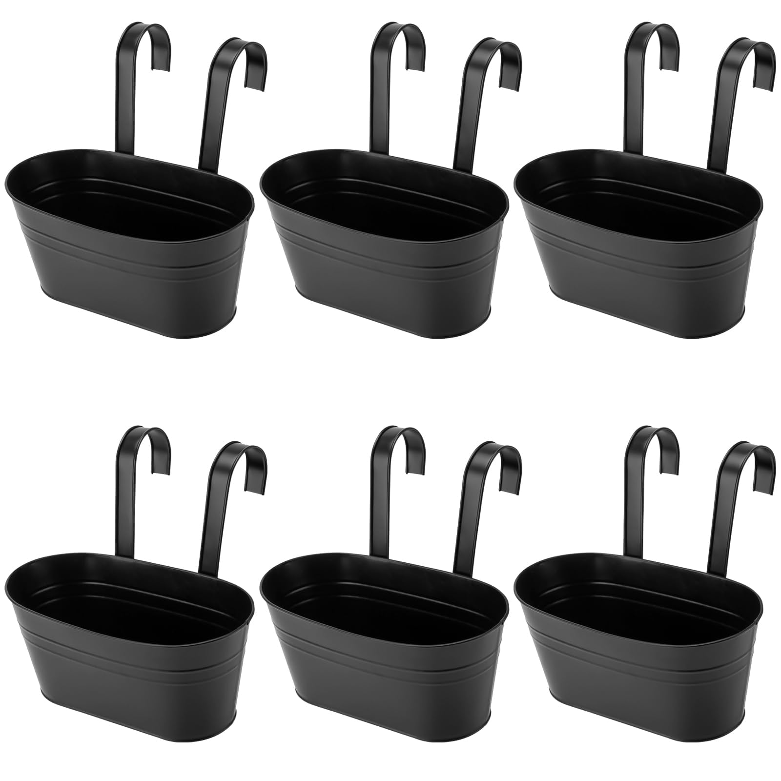 JEUIHAU 6 PCS Metal Hanging Planter Buckets, Black Iron Railing ...