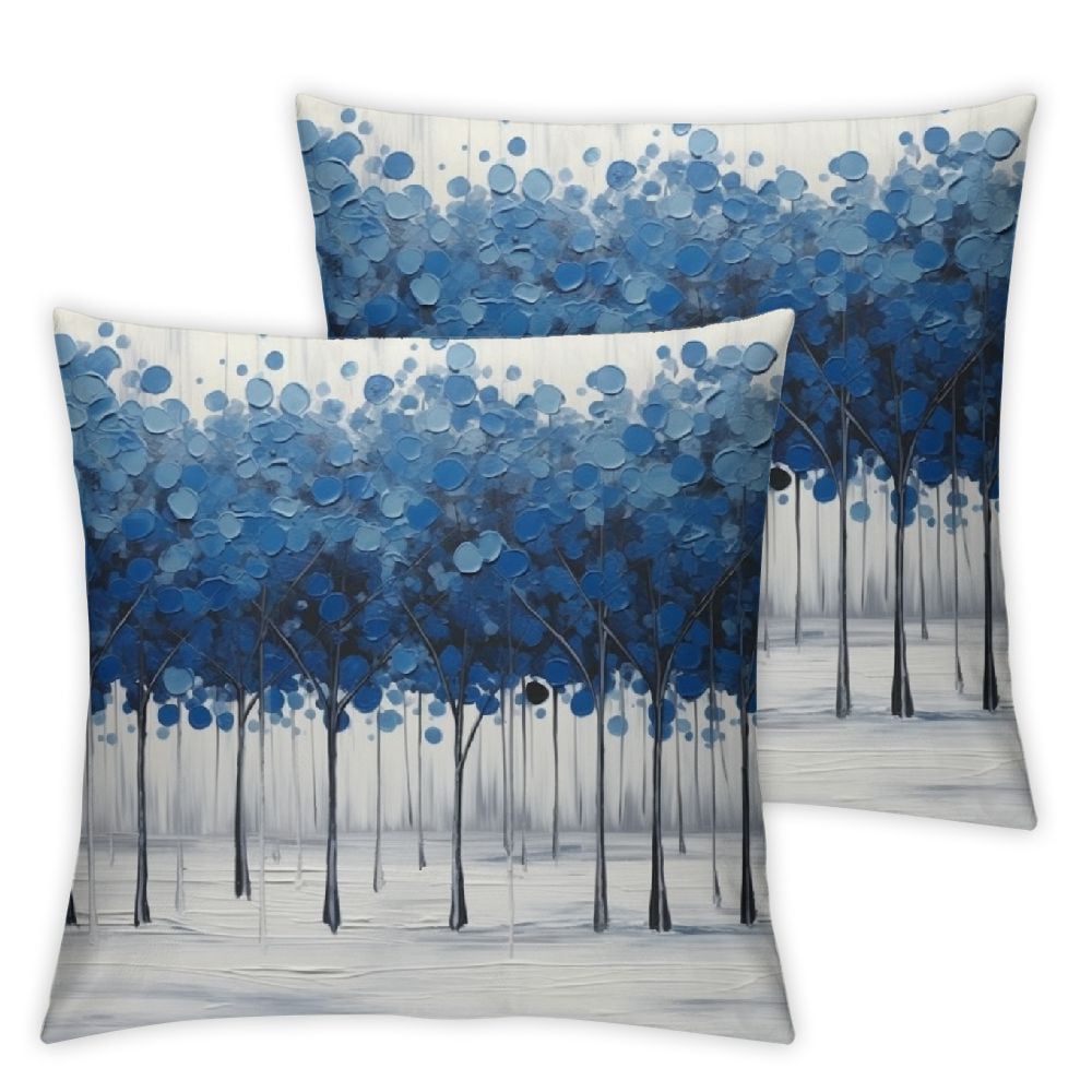 JEUXUS 2-Piece Short Plush Pillowcase Set (Universal 1) - Indigo Forest Printed on Both Sides ...