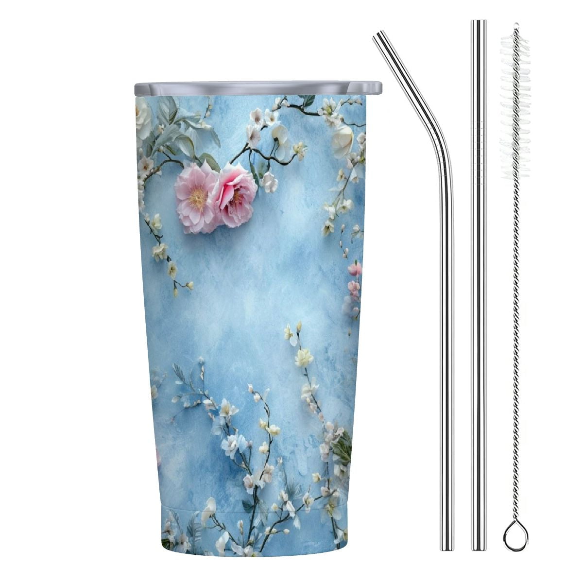 JEUXUS 20oz Car Straw Cup Thermal Cup for Home Outdoor Chinoiserie Pink ...