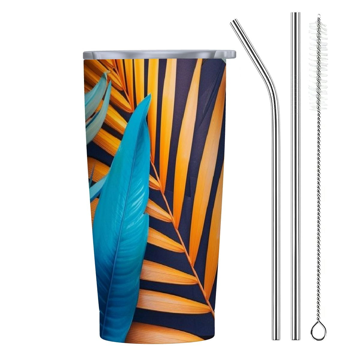 JEUXUS 20oz Car Straw Cup with Push-pull Lid Palm Leaves Design 20oz ...