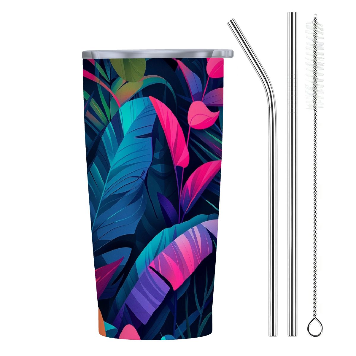 JEUXUS 20oz Car Straw Cup (with Straw) - Palm Leaves with Lush Branches ...