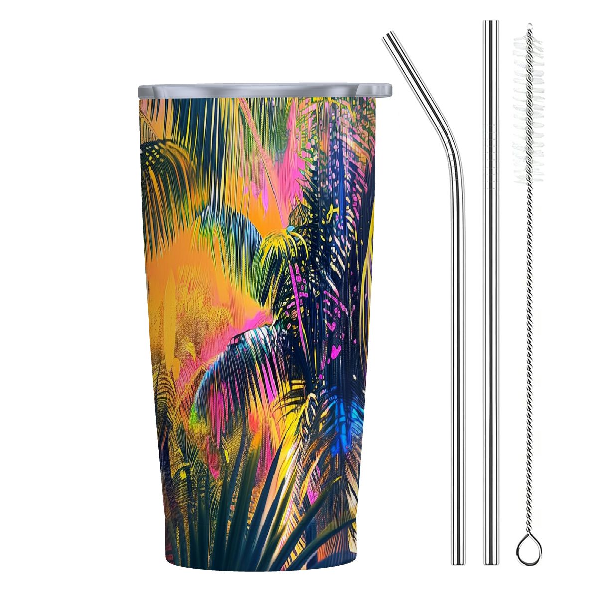JEUXUS 20oz Car Straw Cup (with Straw) Palm Leaves with Lush Branches ...