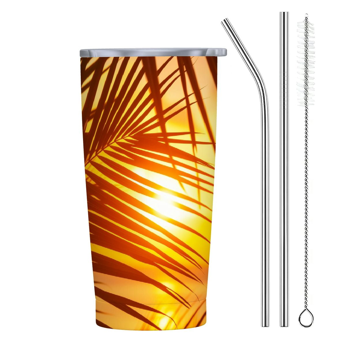 JEUXUS 20oz Car Straw Cup (with Straw) Palm Leaves with Lush Branches ...