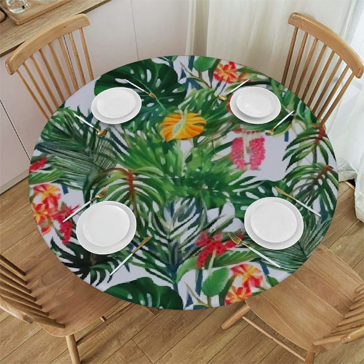 JEUXUS 3 Pieces Hawaiian Table cover Luau Tropical Flower Round Table ...