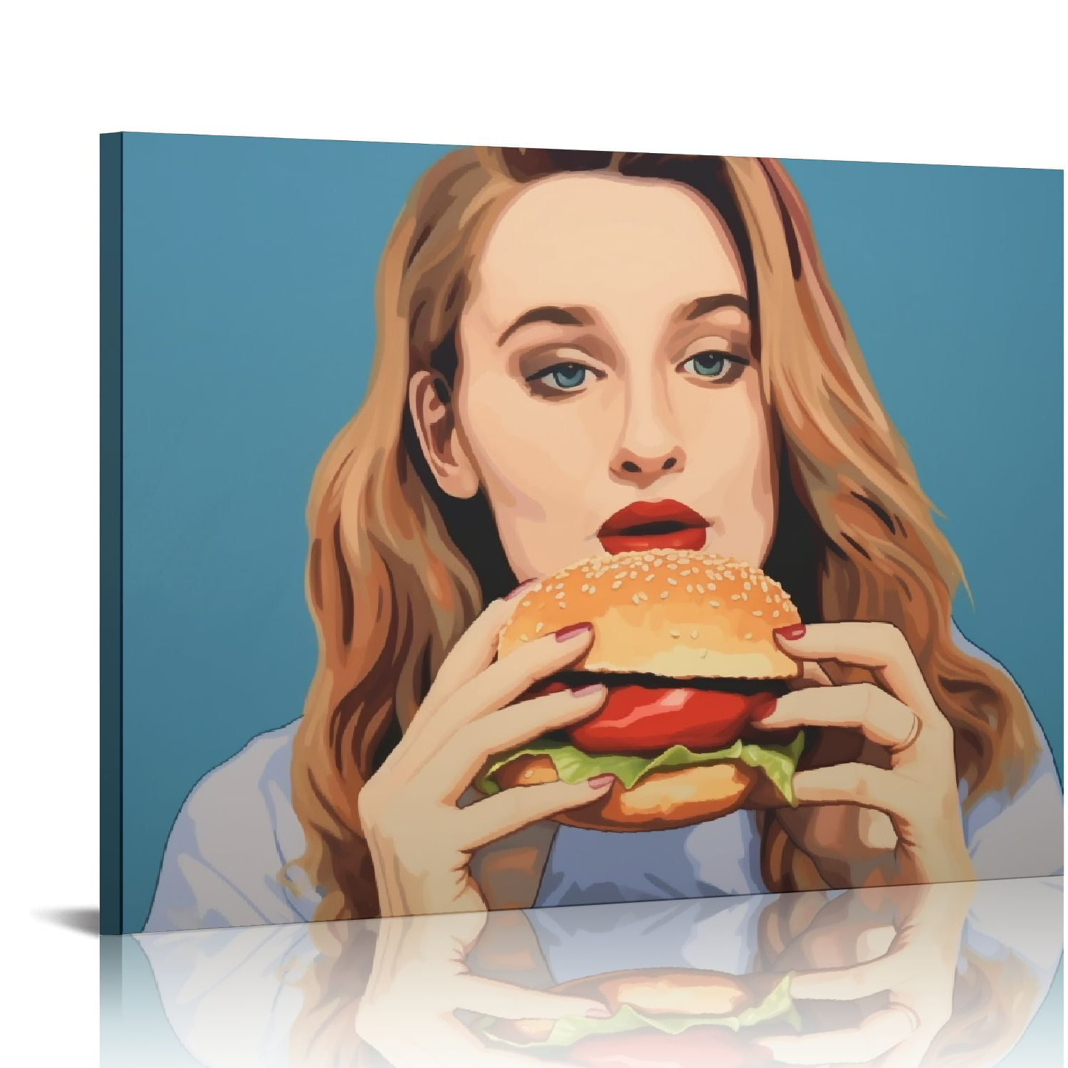 JEUXUS A Woman Eating A Burger Canvas Poster Wall Art Decor Print ...