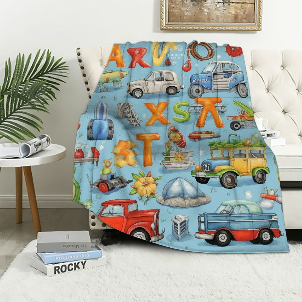 JEUXUS ABC Truck Alphabet Transportation Blanket Throw Super Soft and Cozy Blankets for Home ...