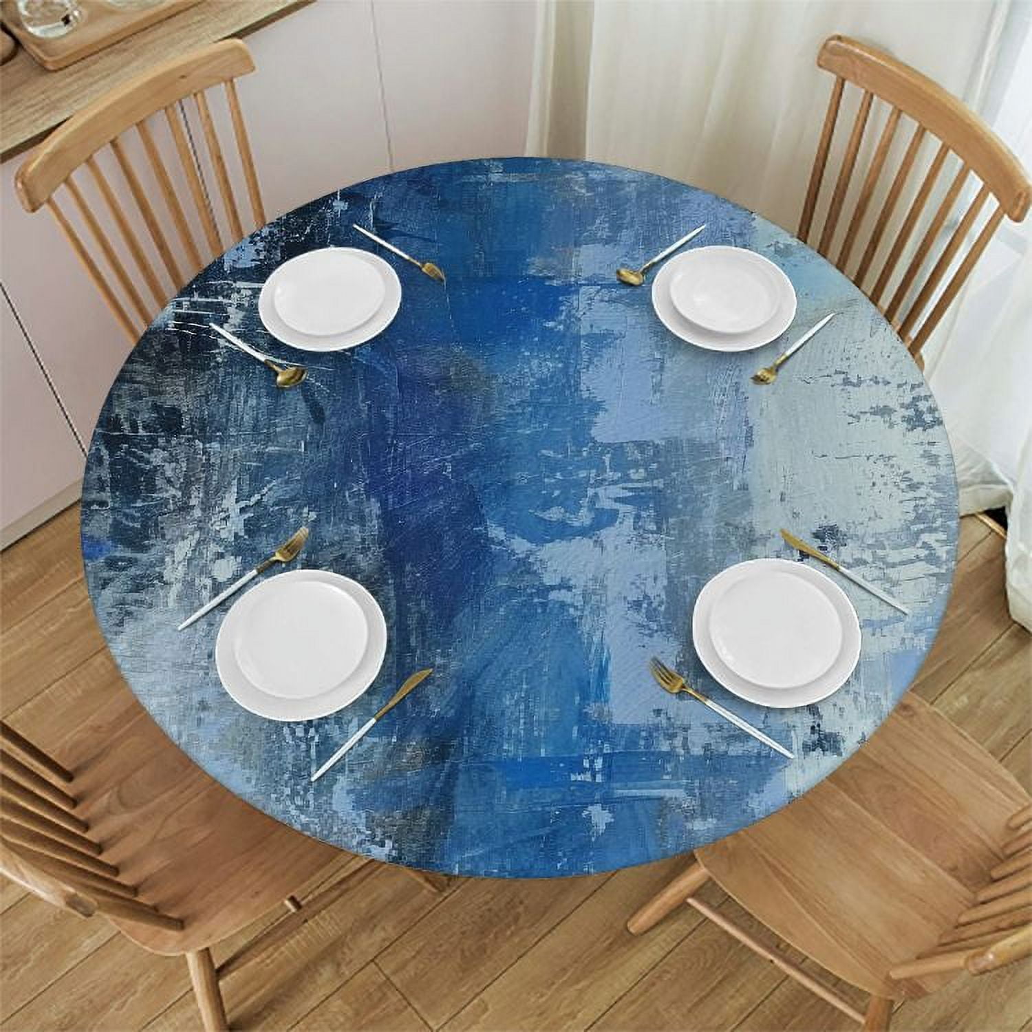JEUXUS Abstract Art Painting Table Cloth Round Tablecloth Blue Grey ...