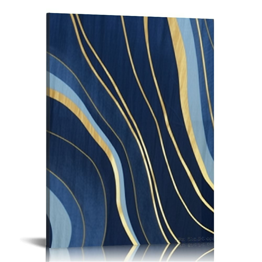 JEUXUS Abstract Blue and Gold Canvas Wall Art Abstract Line Painting ...