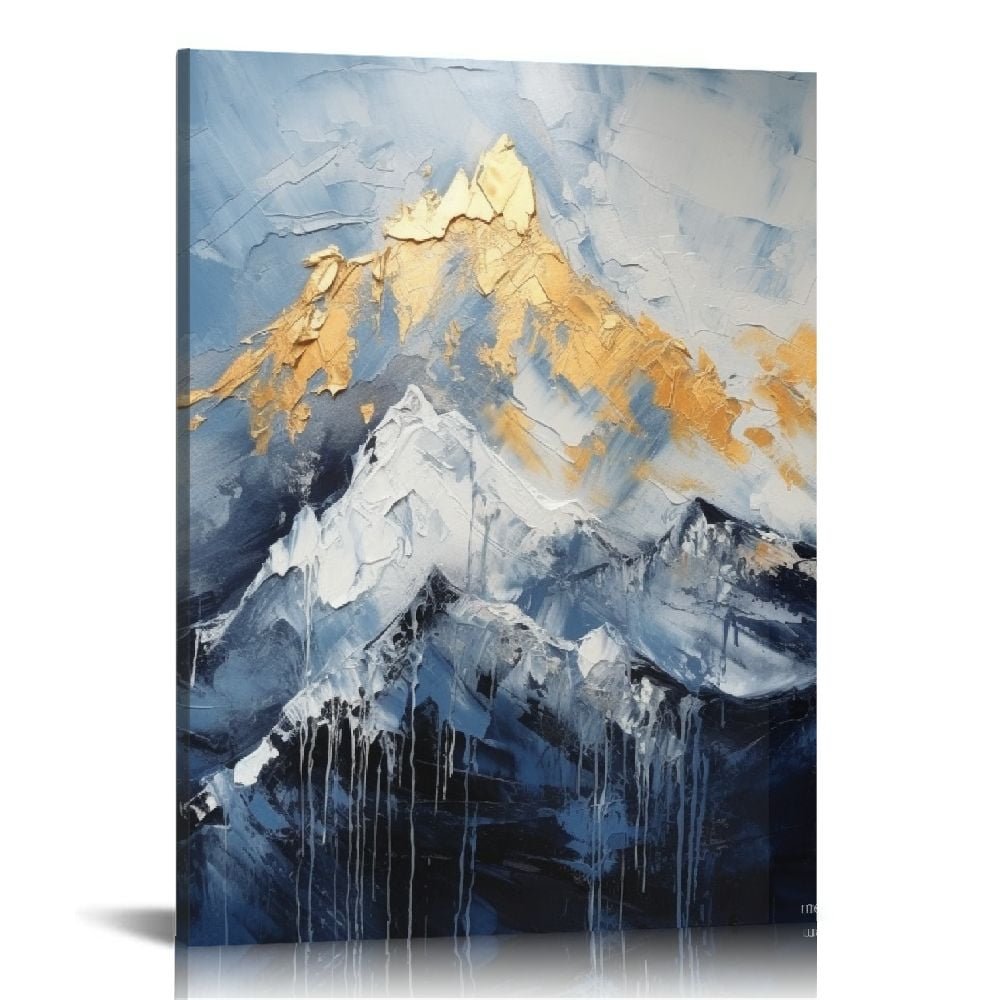 JEUXUS Abstract Blue and Gold Canvas Wall Art Navy Blue Prints for Wall ...