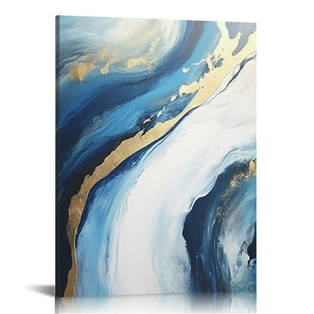 JEUXUS Abstract Blue Wall Art Prints Blue Gold Foil Painting Blue Gold ...