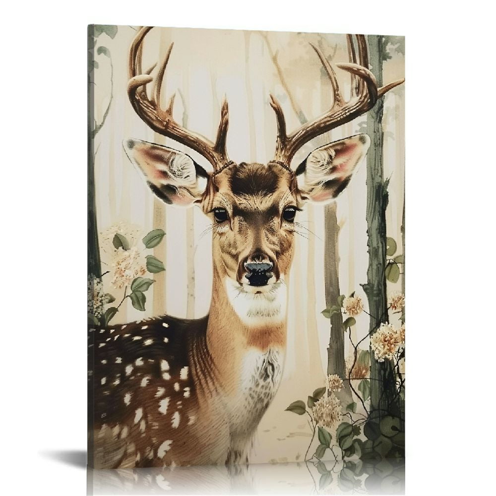 JEUXUS Abstract Deer Canvas Painting Wild Animal Wall Art Forest Deer ...