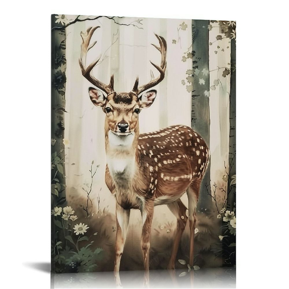 JEUXUS Abstract Deer Canvas Painting Wild Animal Wall Art Forest Deer ...