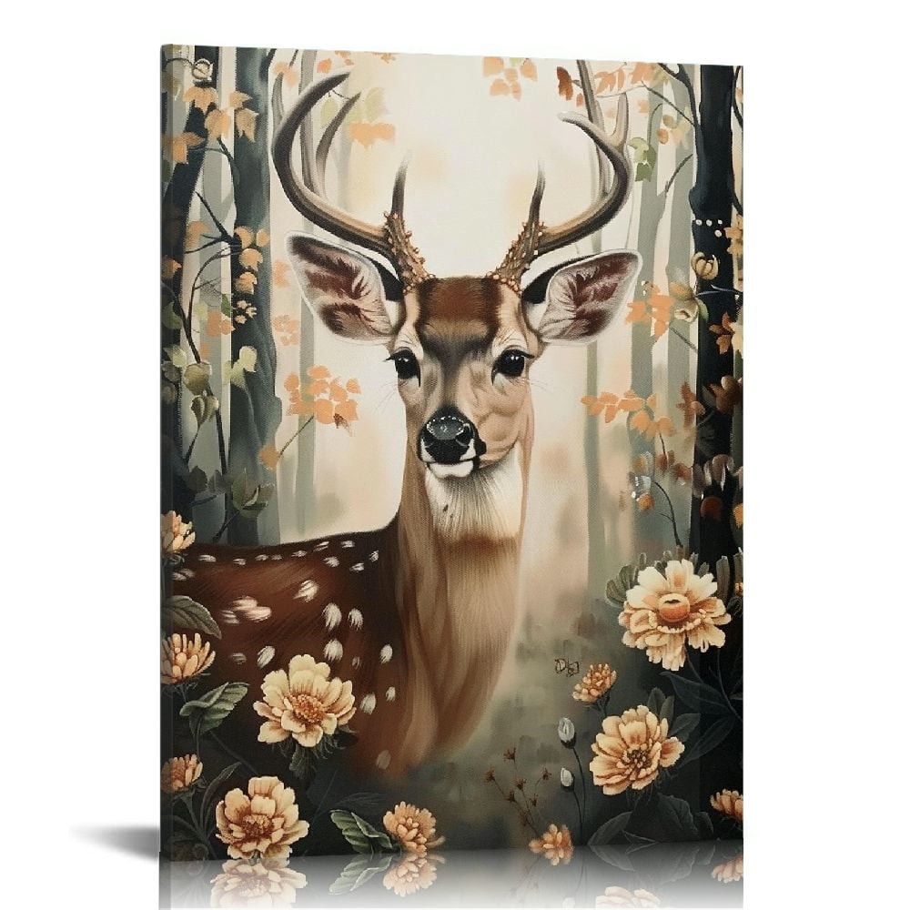 JEUXUS Abstract Deer Canvas Painting Wild Animal Wall Art Forest Deer ...