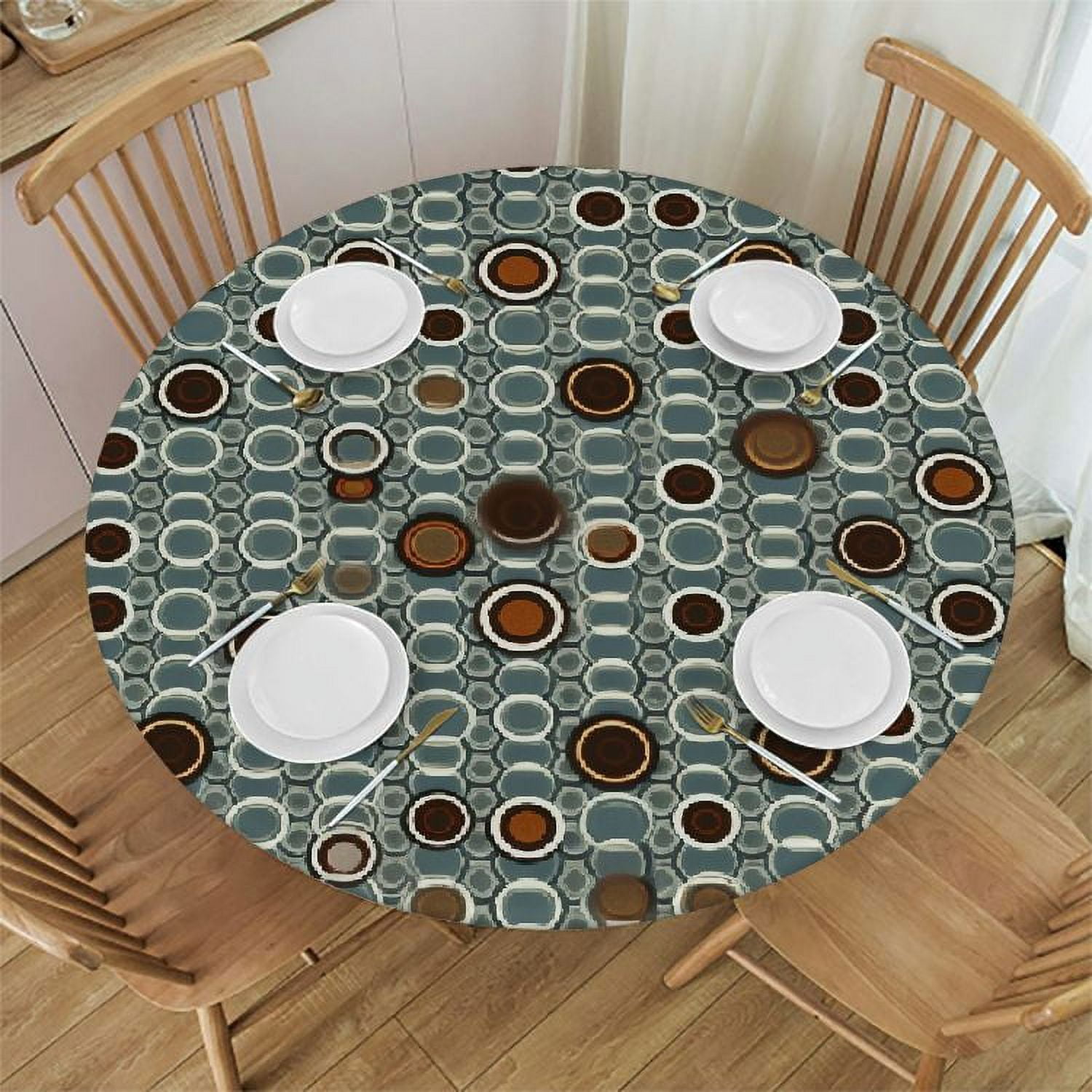 JEUXUS Abstract Fitted Round Table Cloth, Flora Vintage Old Fashioned ...