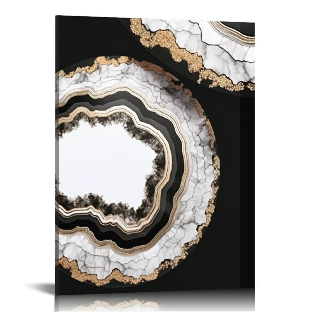 JEUXUS Abstract Marble Canvas Wall Art Black White Silver Grey Marble ...