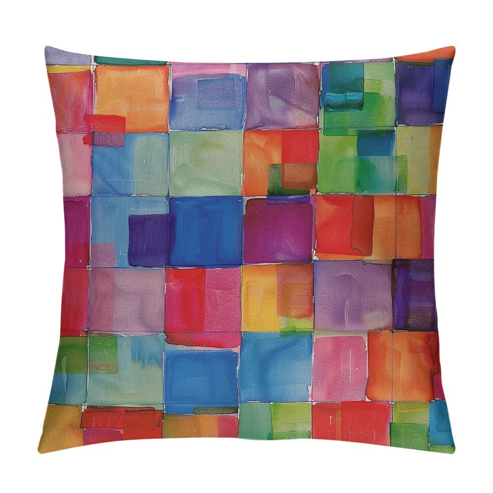 RUIYC Abstract Pillow Cushion Cover Rainbow Colored Geometric Square ...