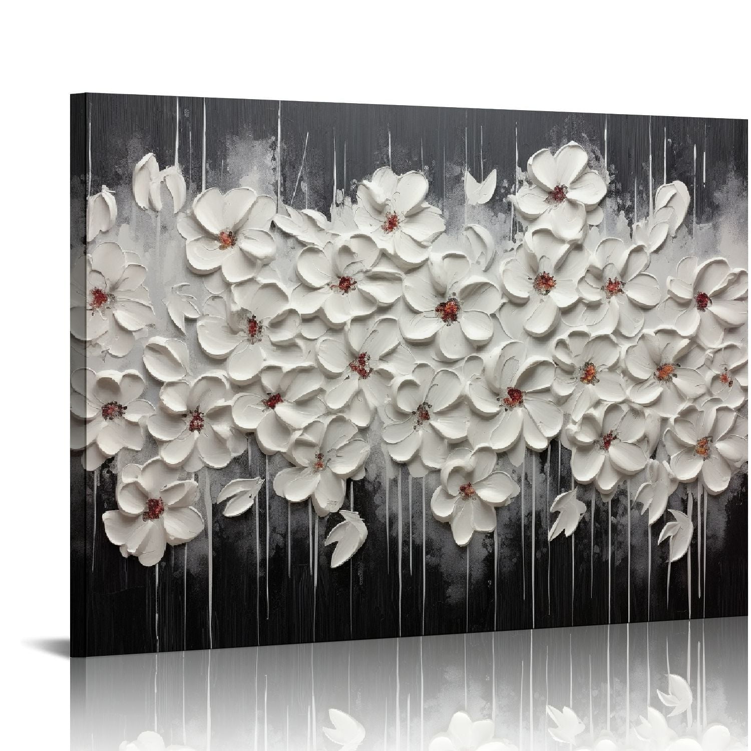 JEUXUS Abstract Plum Canvas Wall Art White Flowers Living Room Wall ...