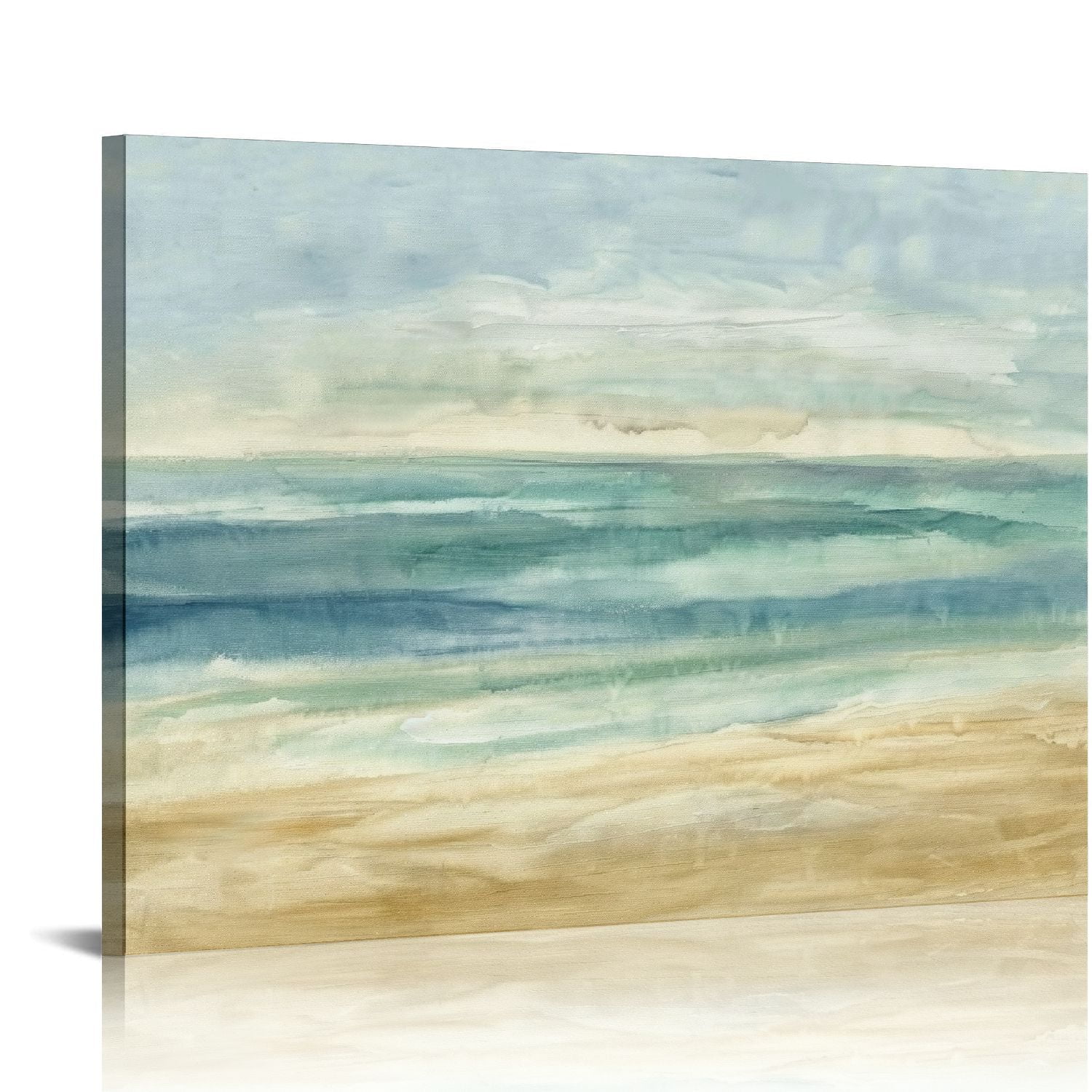 JEUXUS Abstract Seascape Canvas Wall Art - Framed Watercolor Block ...