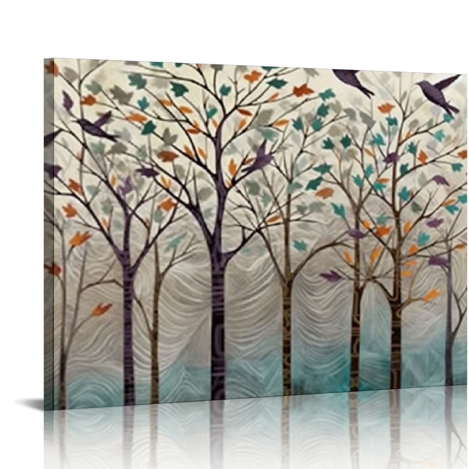 JEUXUS Abstract Tree Canvas Wall Art Colorful Forest Birds Landscape ...
