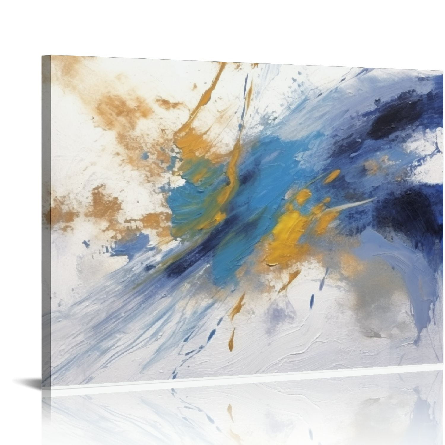 JEUXUS Abstract Wall Art For Living Room Large Size Framed Navy Blue Canvas Wall Art Abstract ...