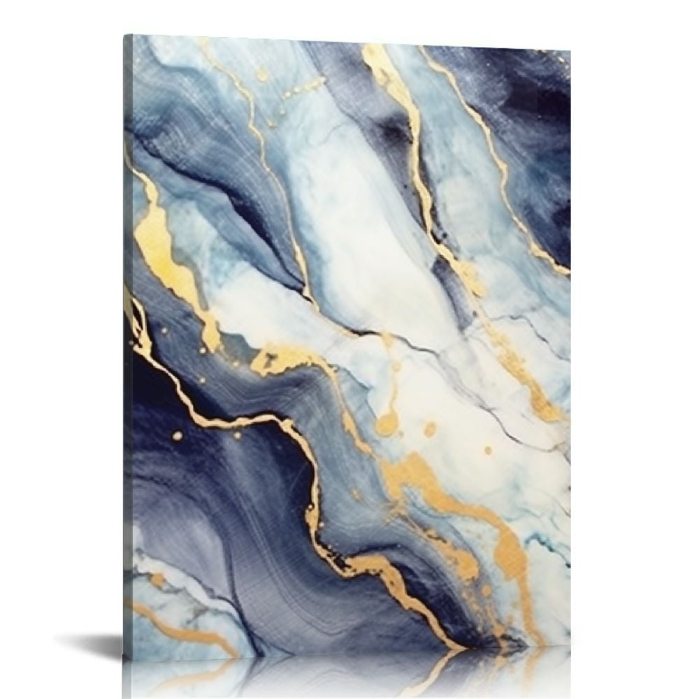 JEUXUS Abstract Wall Art Navy Blue Gold Canvas Painting Print Wall Art ...