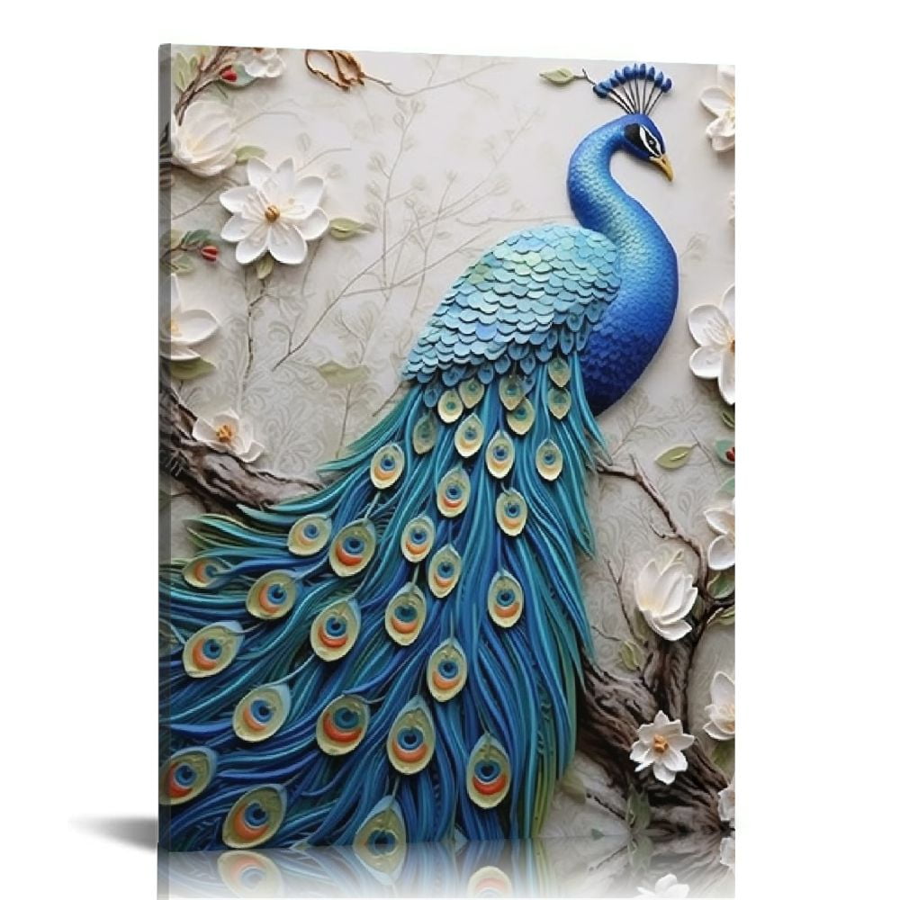 JEUXUS Abstract Wall Decor on Canvas Abstract Blue Peacock Canvas Wall ...