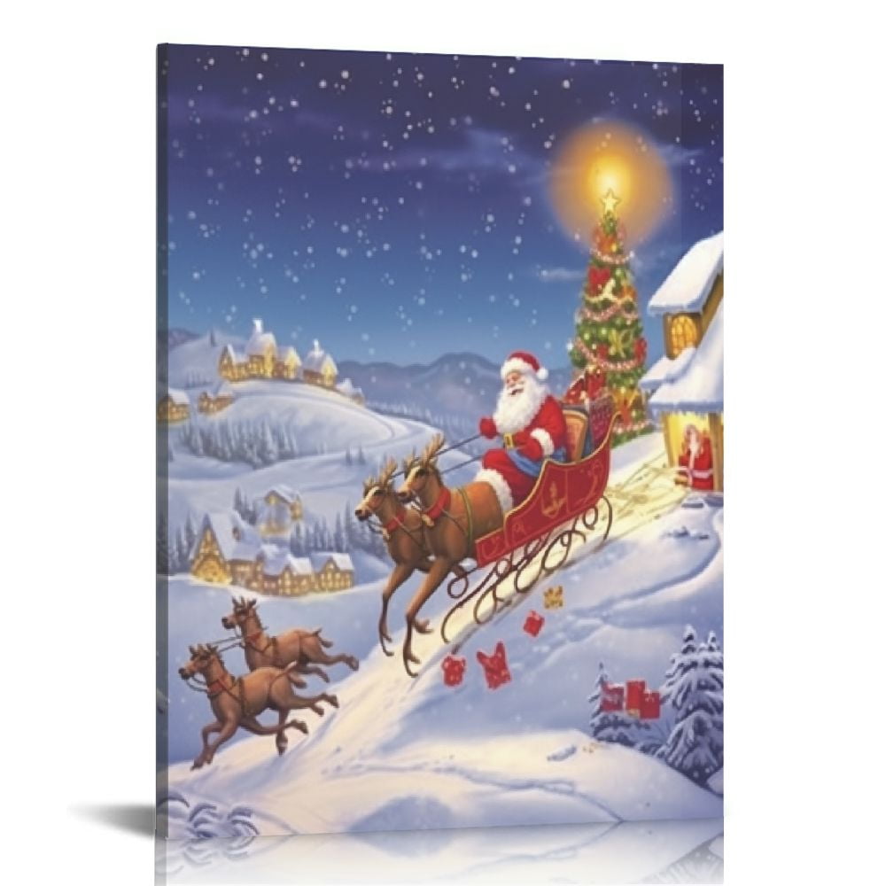 JEUXUS Aesthetic Art Oil Painting Santa Claus on Sleigh Posters Canvas ...
