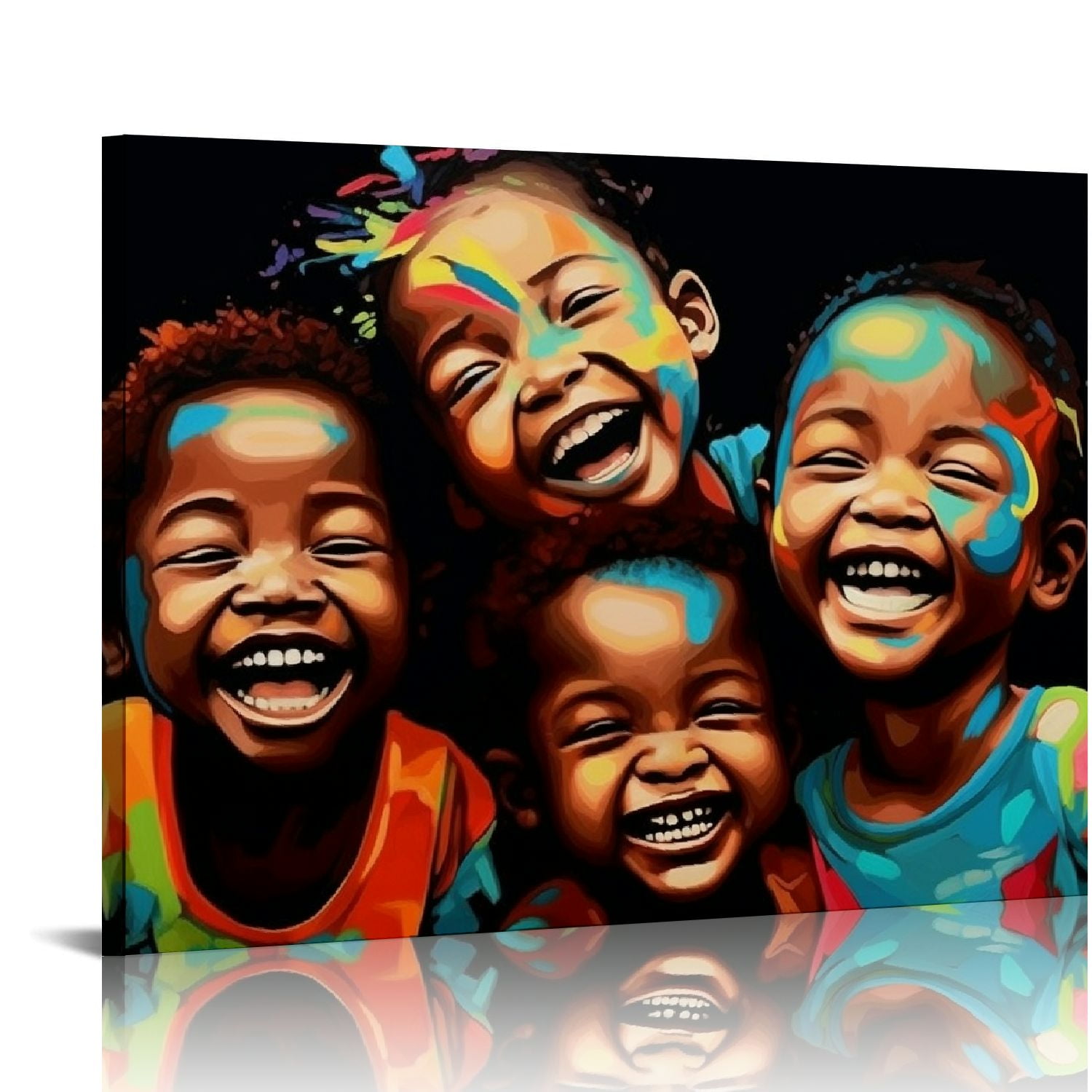 JEUXUS African American Children Wall Art Aesthetic Wall Art 4 Happy ...