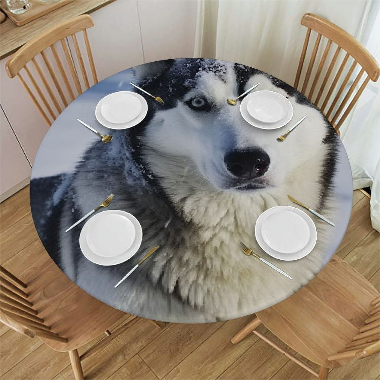 JEUXUS Alaskan Malamute Round Tablecloth Fitted,Chukchi Husky Breed Dog ...