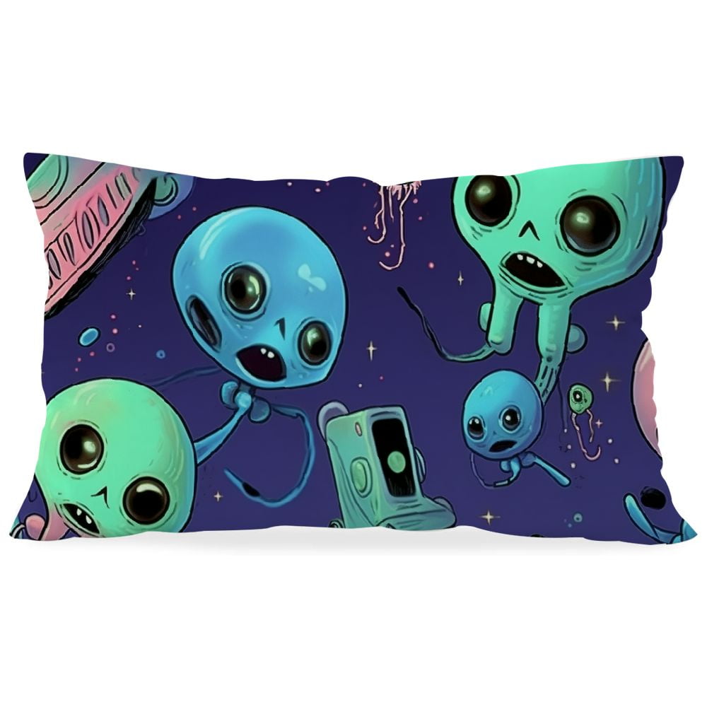 JEUXUS Alien Heads Pattern Double-Sided Throw Pillow Cover 12x20inch ...