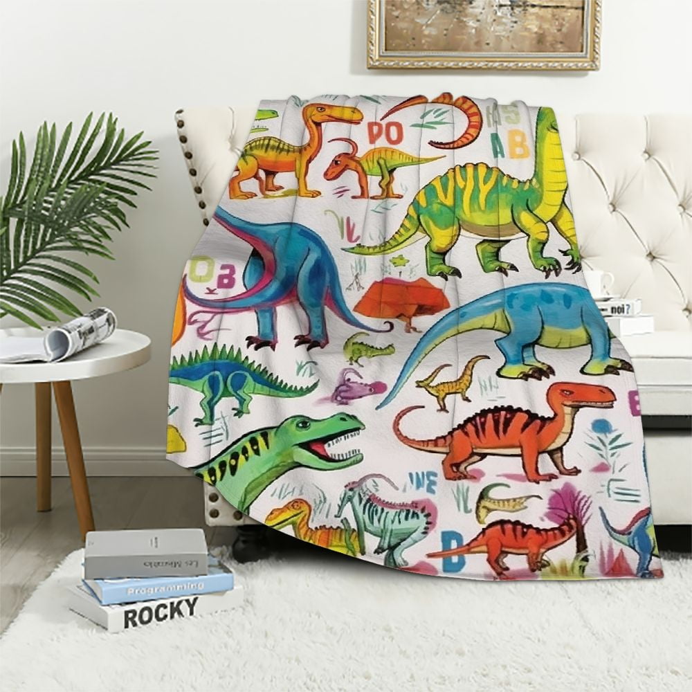 JEUXUS Alphabet Dinosaur Throw Blanket for Boys, Dinosaur Blanket for ...