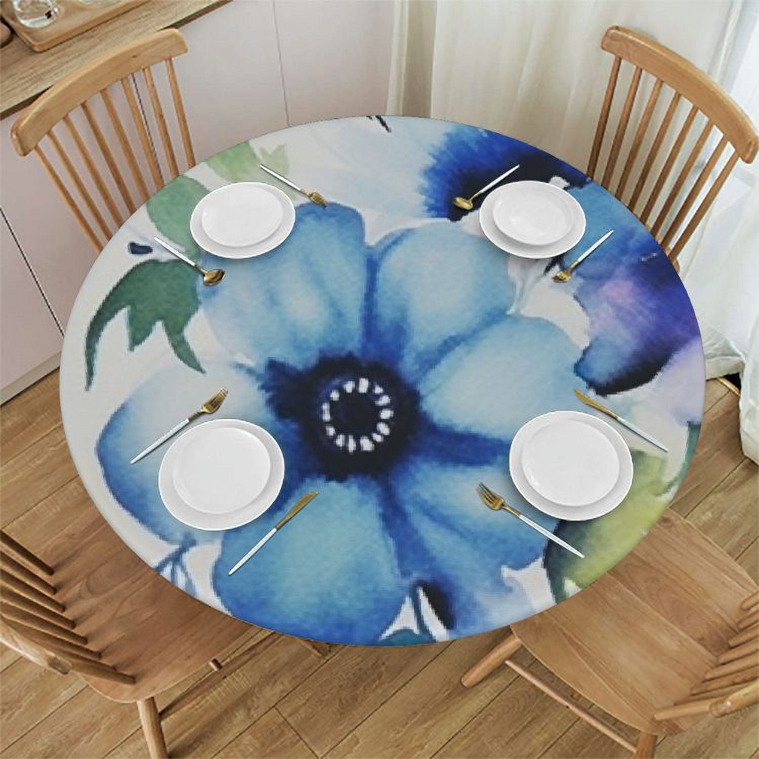 JEUXUS Art Round Tablecloth Fitted,Summer Flowers Essence Growth Fragrance Print Elastic Edged ...