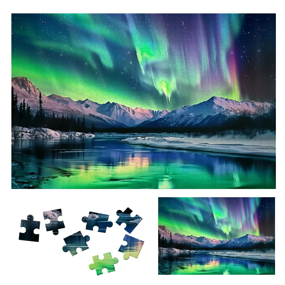 JEUXUS Aurora Borealis Mountains Lake Wooden Jigsaw Puzzle for Adults ...