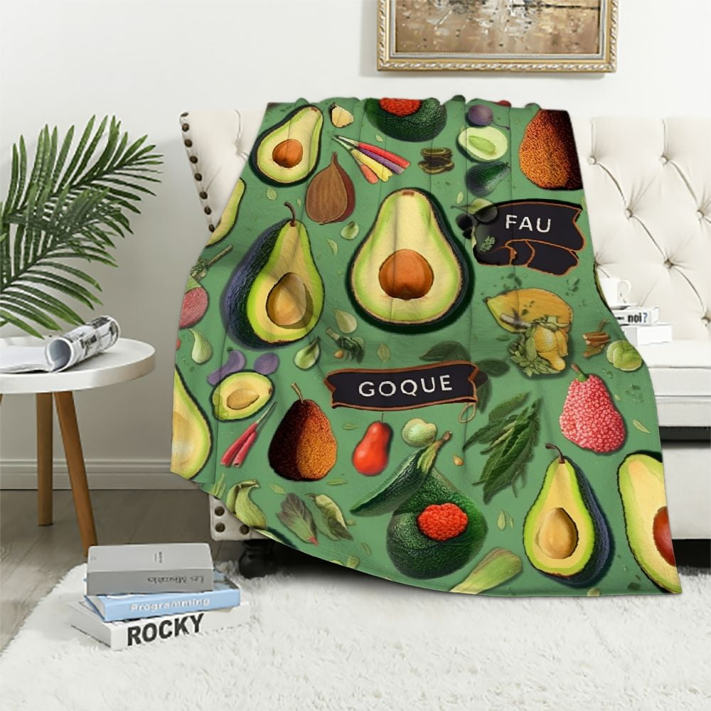 JEUXUS Avocado Blanket Flannel Throw Blanket Cartoon Fruits Cute for ...