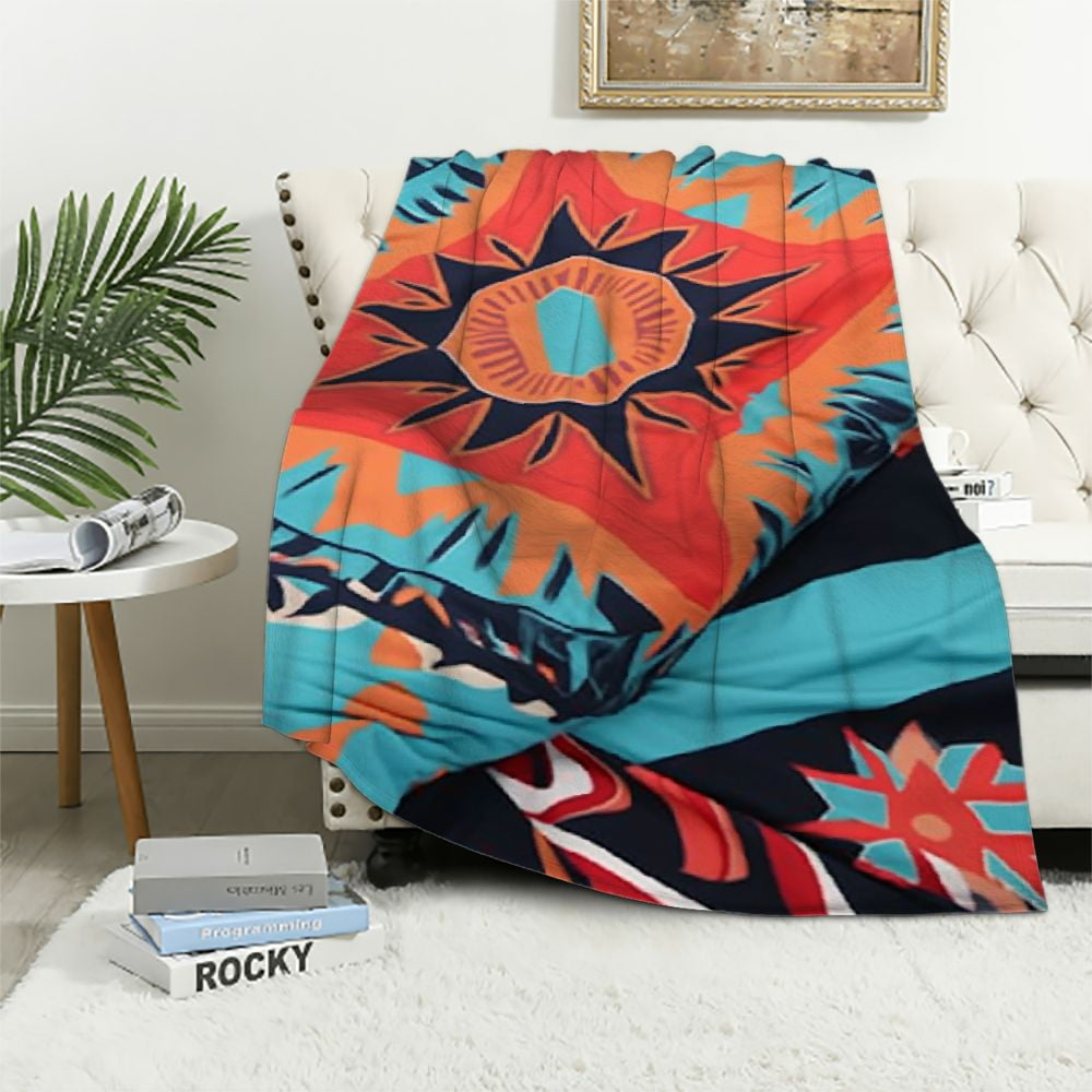 RUIYC Aztec Tribal Art Throw Blanket, Abstract Symmetry Geometric ...