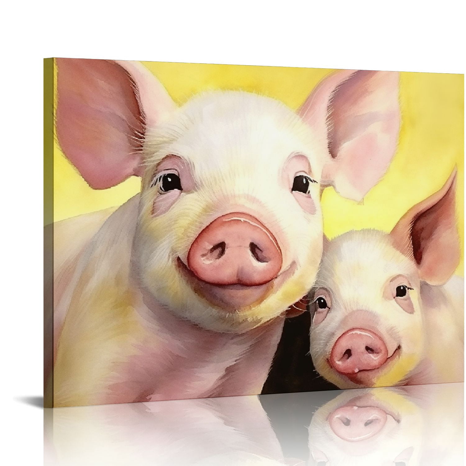 JEUXUS Baby Pigs Animal Yellow Watercolor Painting Canvas Wall Art ...