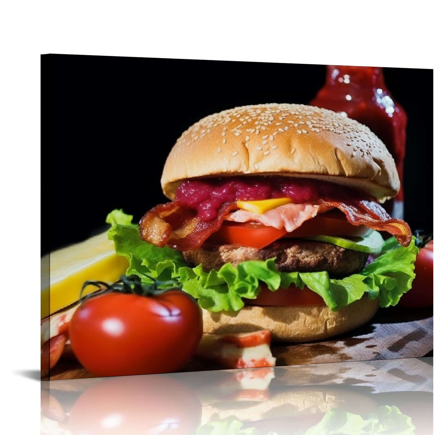 JEUXUS Bacon Cheese Burger Canvas Poster Wall Art Decor Print Picture ...